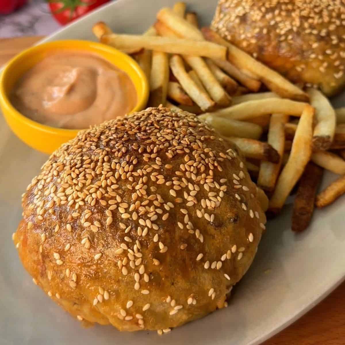 Rice Paper Cheeseburger Wellington with Crispy Fries